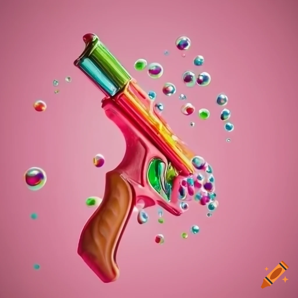 Retro style candy gun shooting bubbles on Craiyon