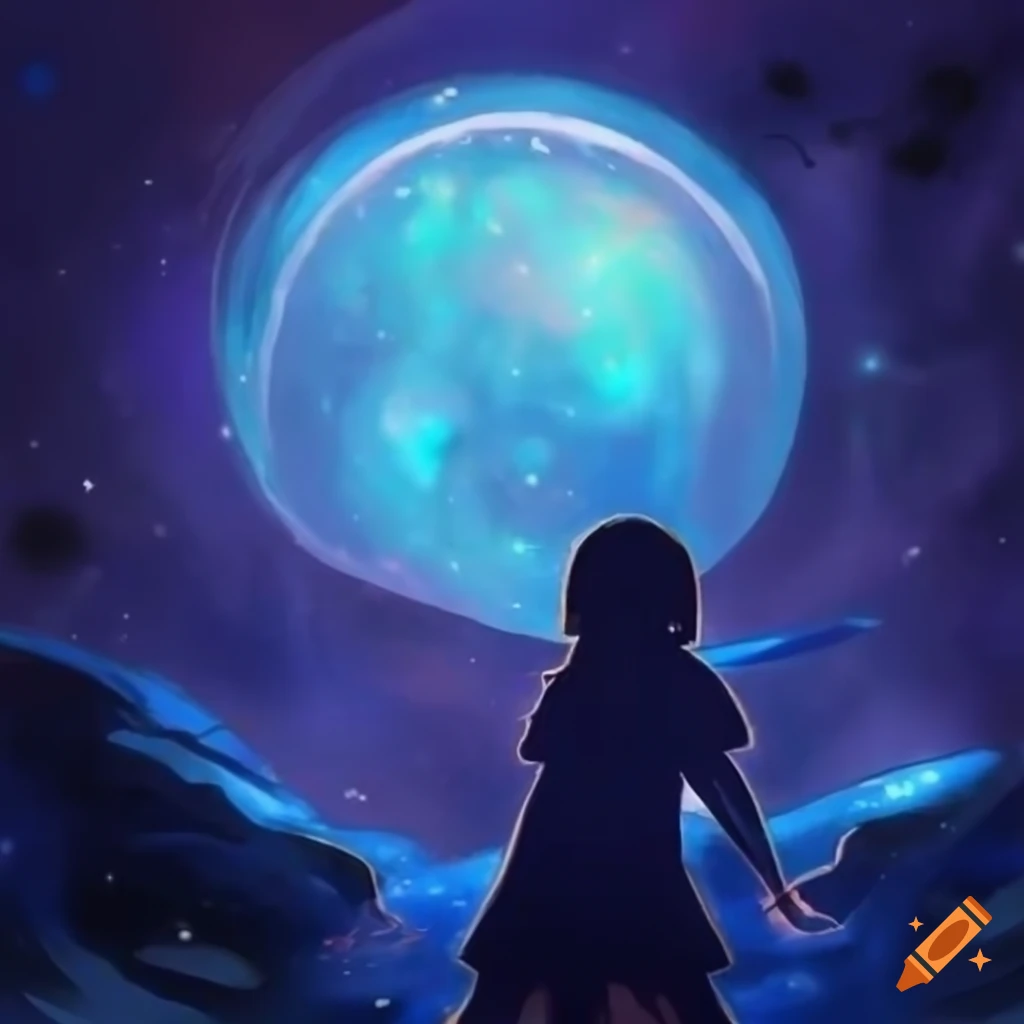 Anime-style space background in blue on Craiyon