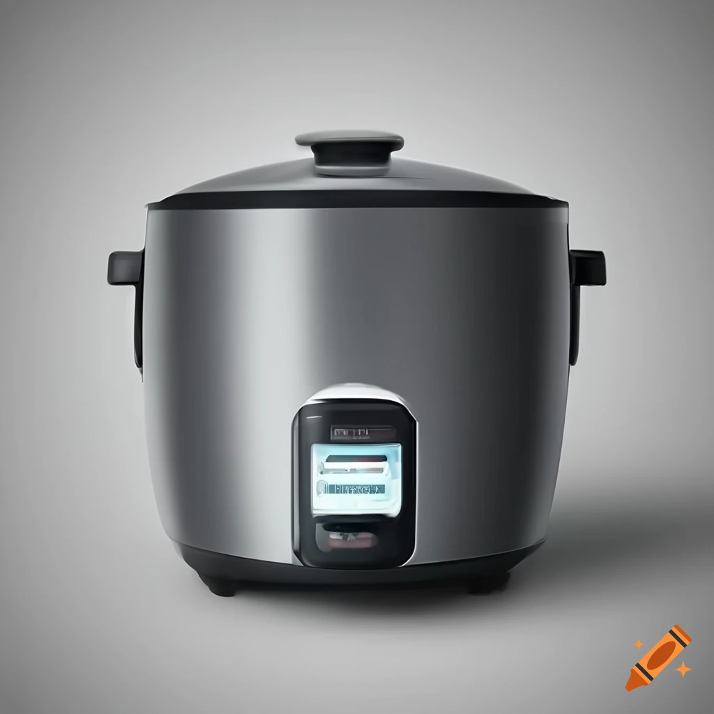 Sleek metallic rice cooker with self-cleaning technology on Craiyon