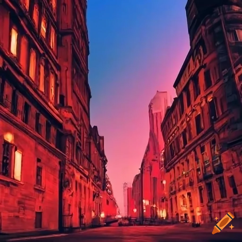 Cityscape with vibrant red buildings on Craiyon