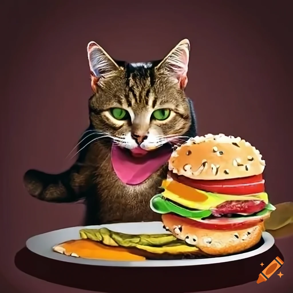 Cat eating a burger on Craiyon