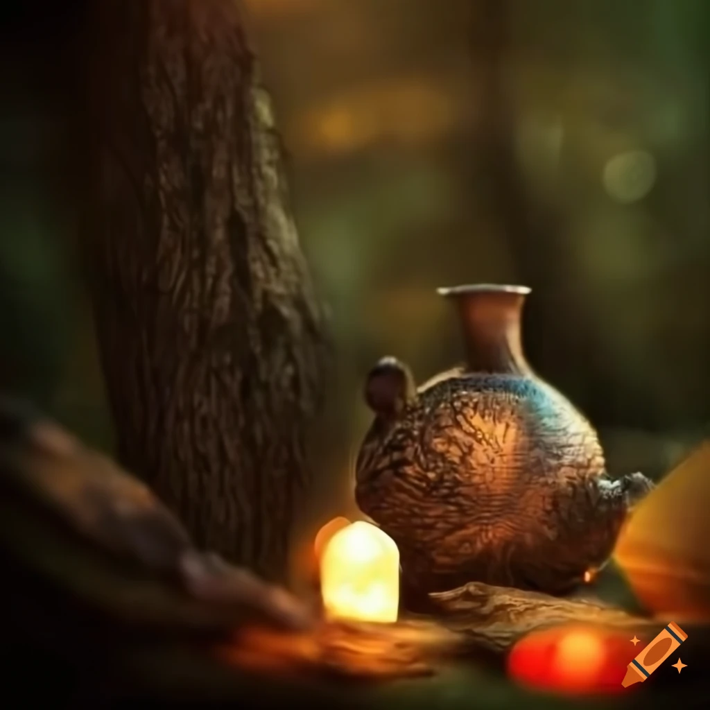Close-up portrait of a wise alchemist in the forest on Craiyon