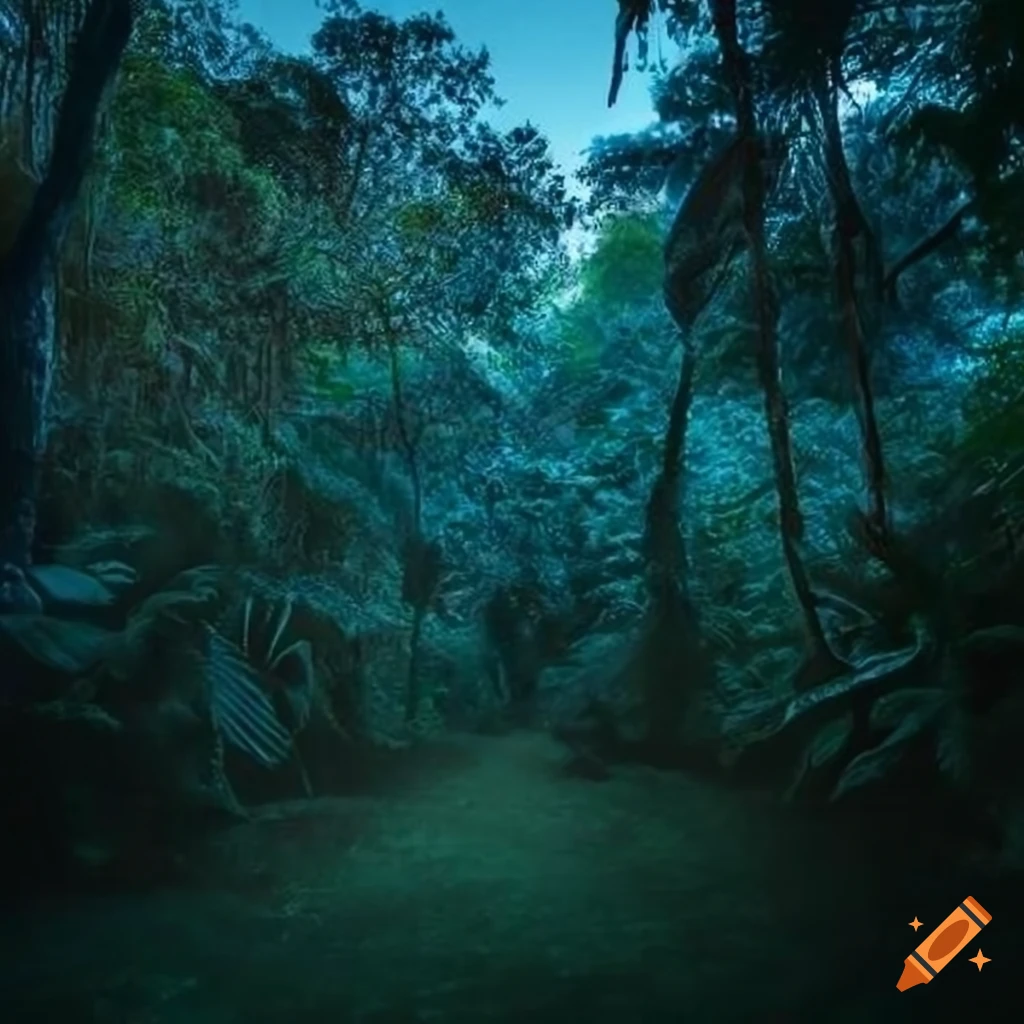 Realistic scene of a Cambodian jungle at night on Craiyon