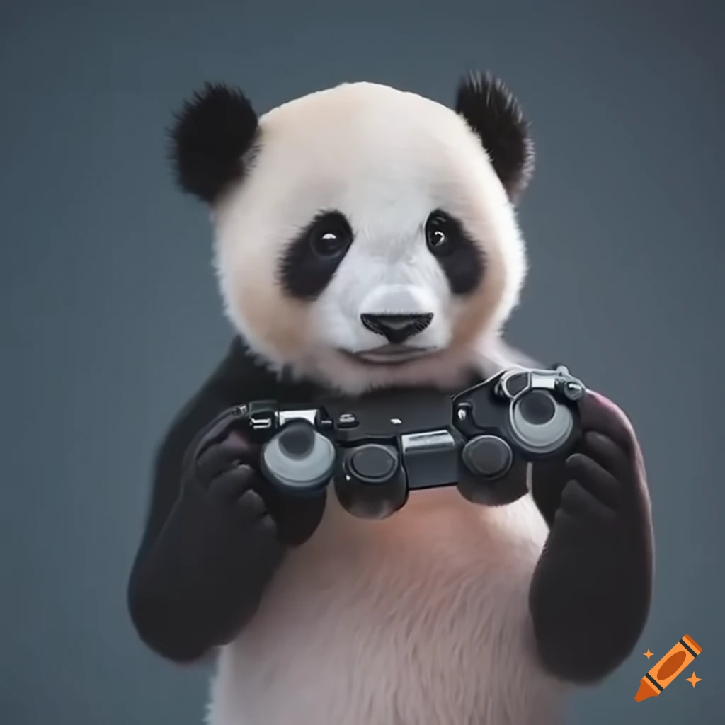 High detailed illustration of a panda with a gaming controller on Craiyon