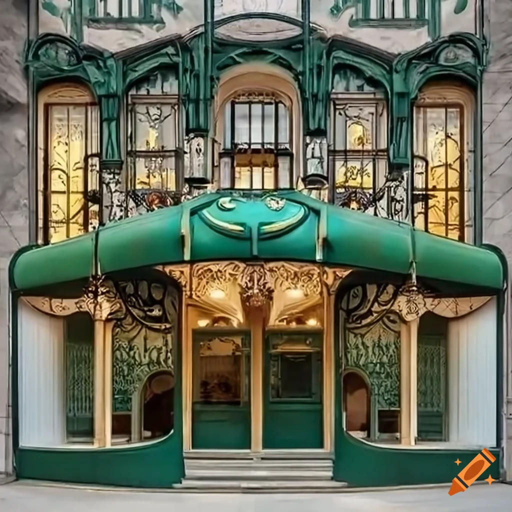 Art nouveau storefront with intricate architectural details on Craiyon