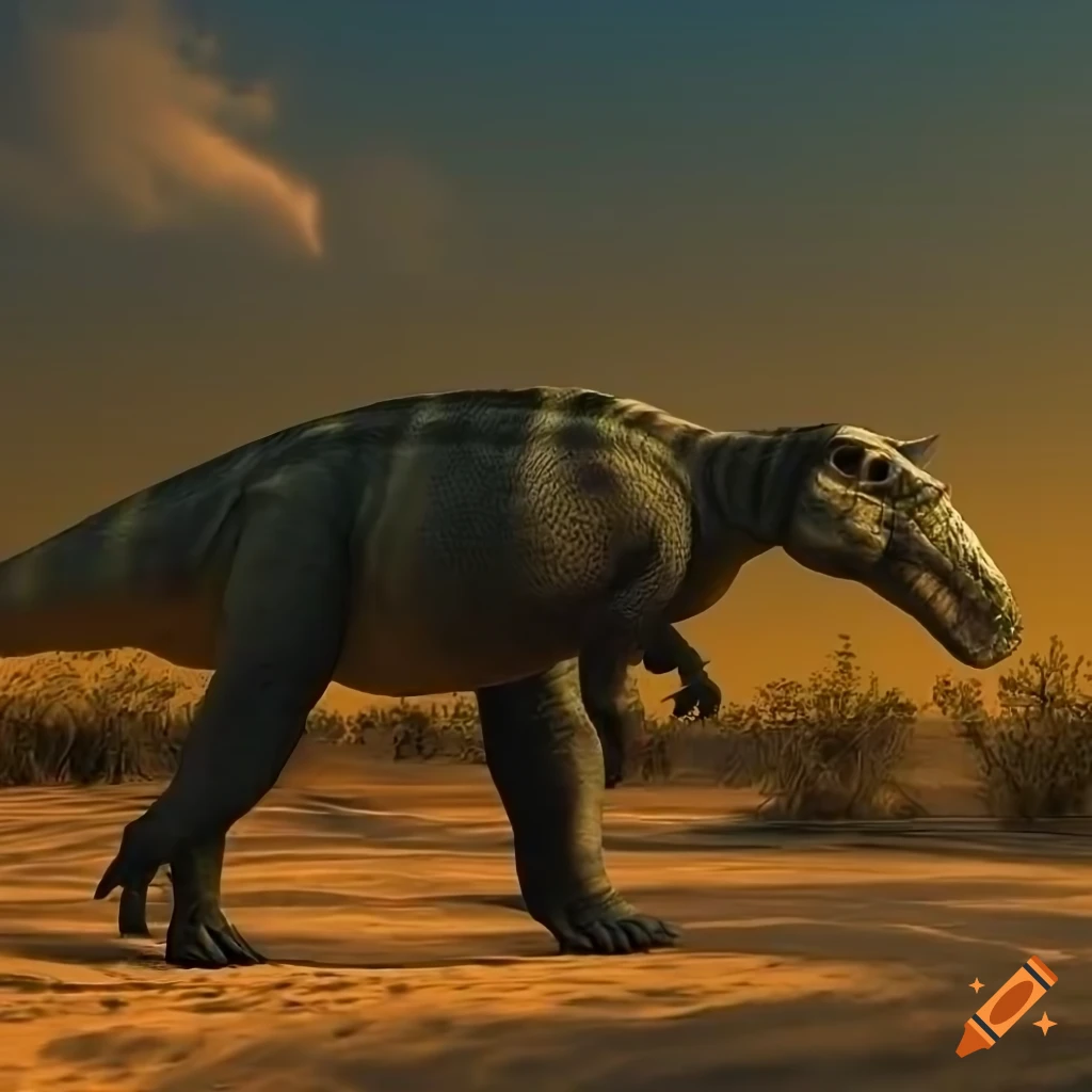 Iguanodon dinosaur with unique color pattern and texture on Craiyon