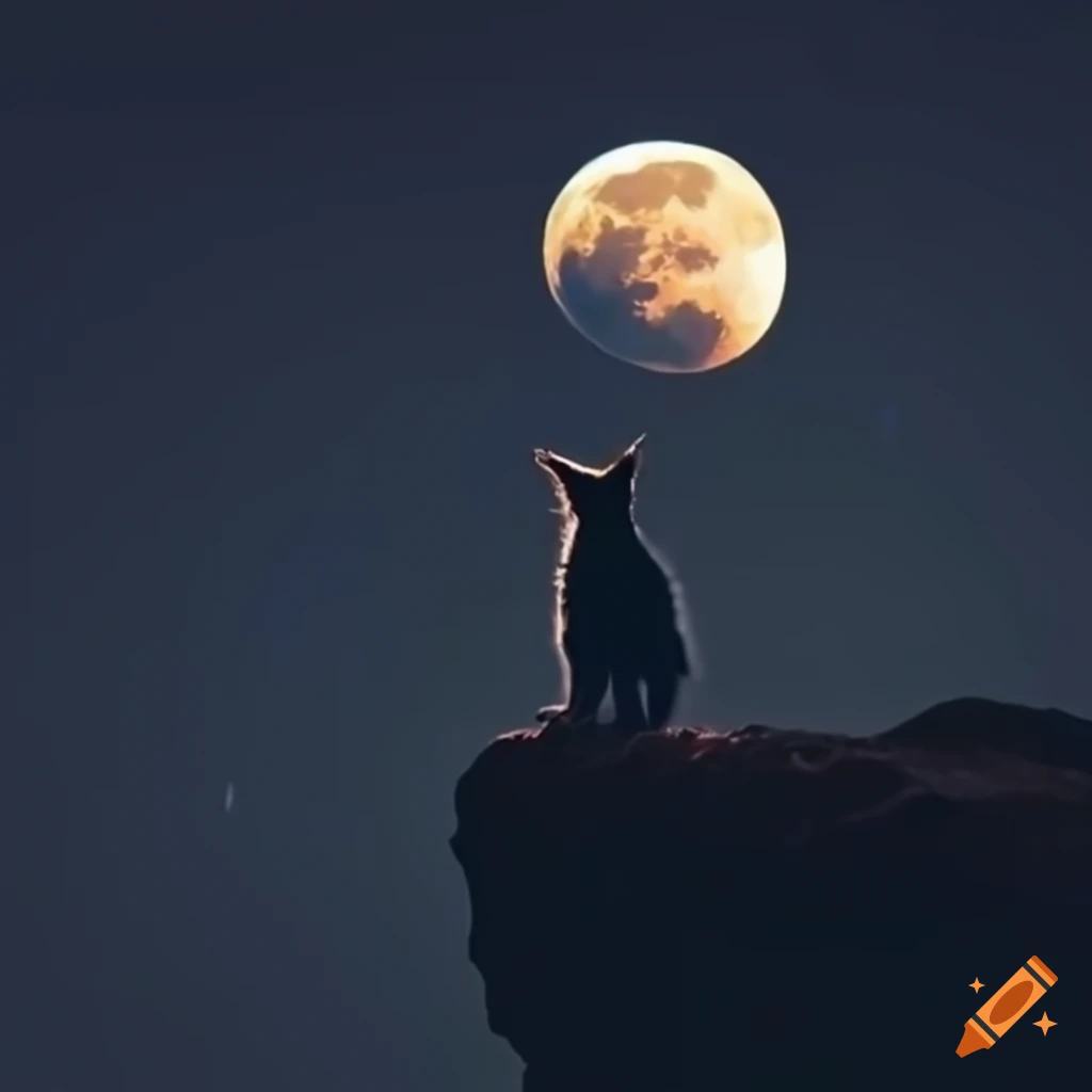 Cat standing alone at a cliff in the moonlight on Craiyon