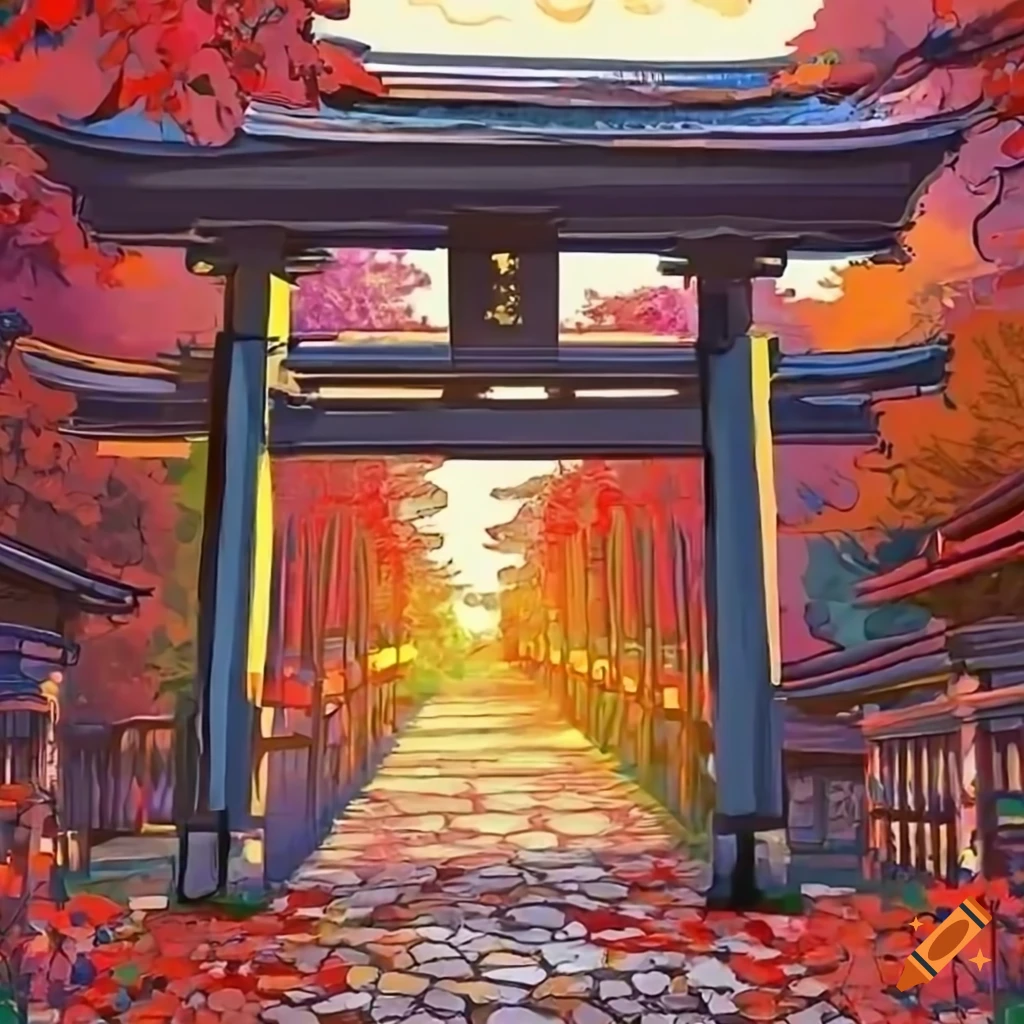 Japanese gates surrounded by autumn leaves on Craiyon