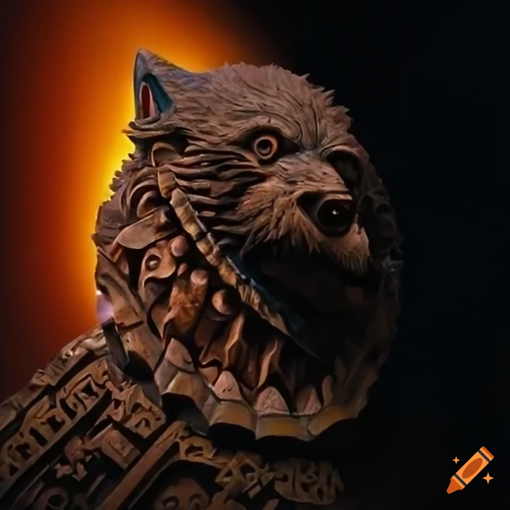 Detailed and vibrant carving of a werewolf on Craiyon