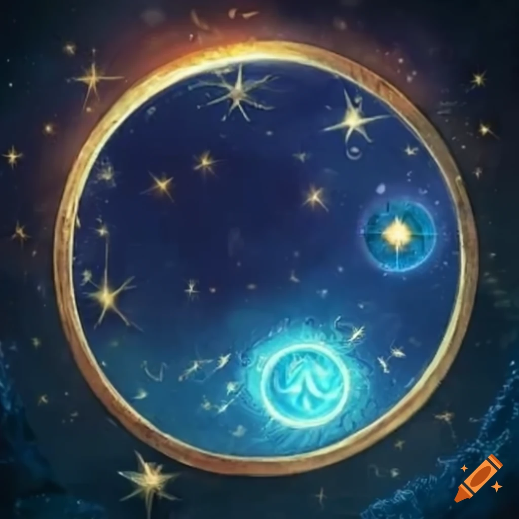 Celestial-themed round token border for D&D adventures on Craiyon