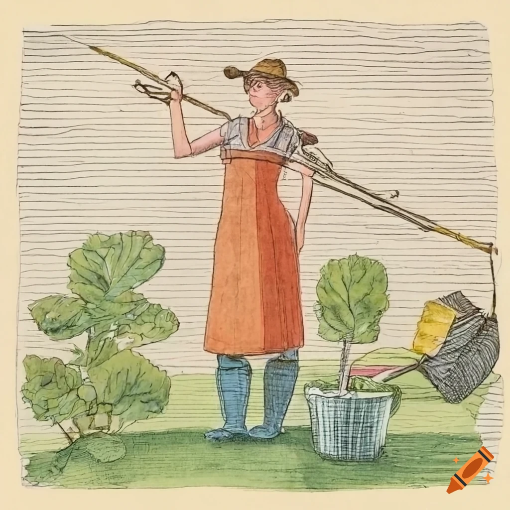 Detailed drawing of a woman gardener on Craiyon