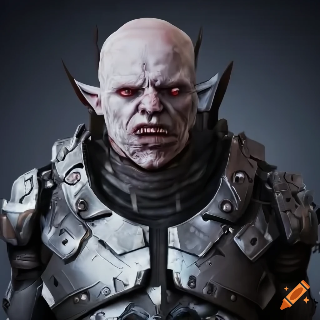 Cyborg ogre with red hair and black armor on Craiyon