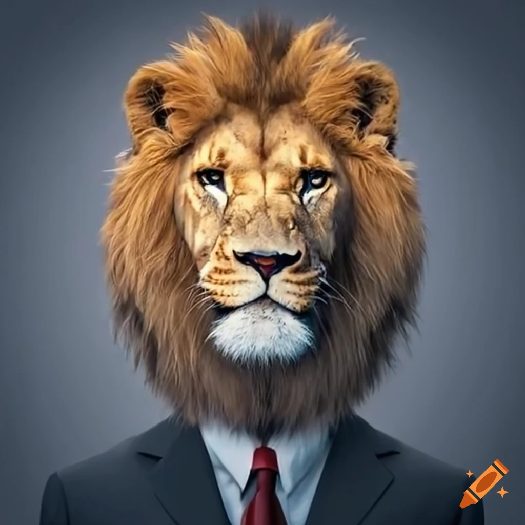 Lion in business attire in an office on Craiyon