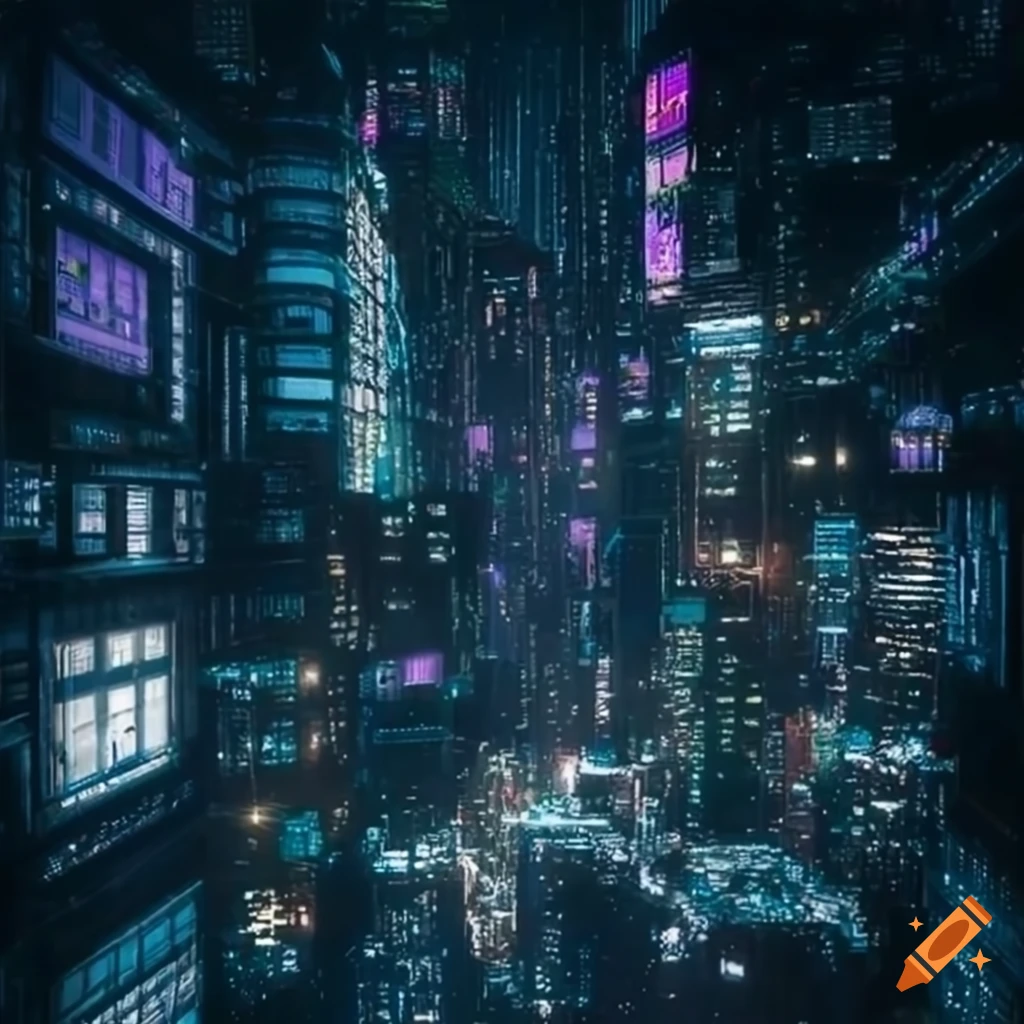 Isometric map of a futuristic cyberpunk city with suspended buildings ...