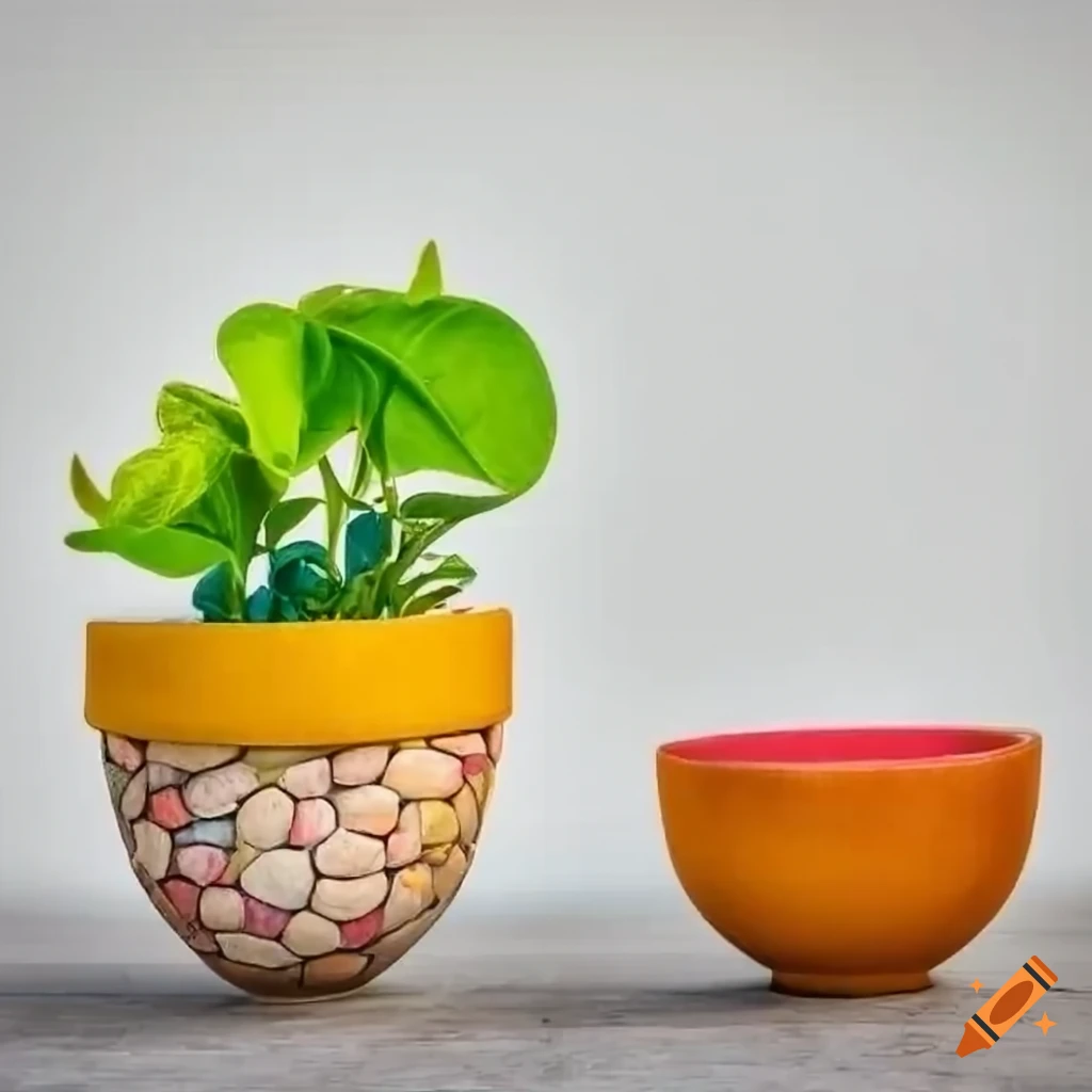 Flower pot made with colorful pebbles on Craiyon