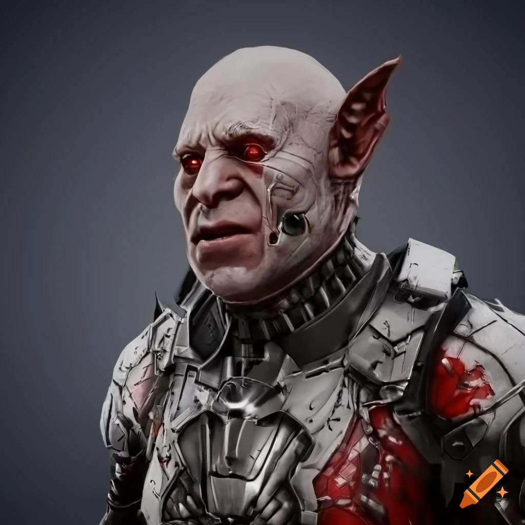 Portrait of a red-haired sci-fi elf ogre cyborg man on Craiyon