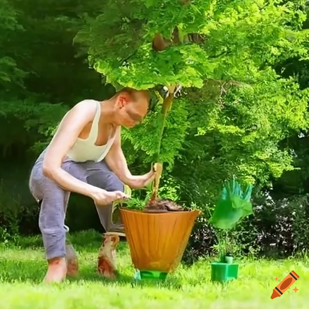 Funny image of a tree gardener planting a tree