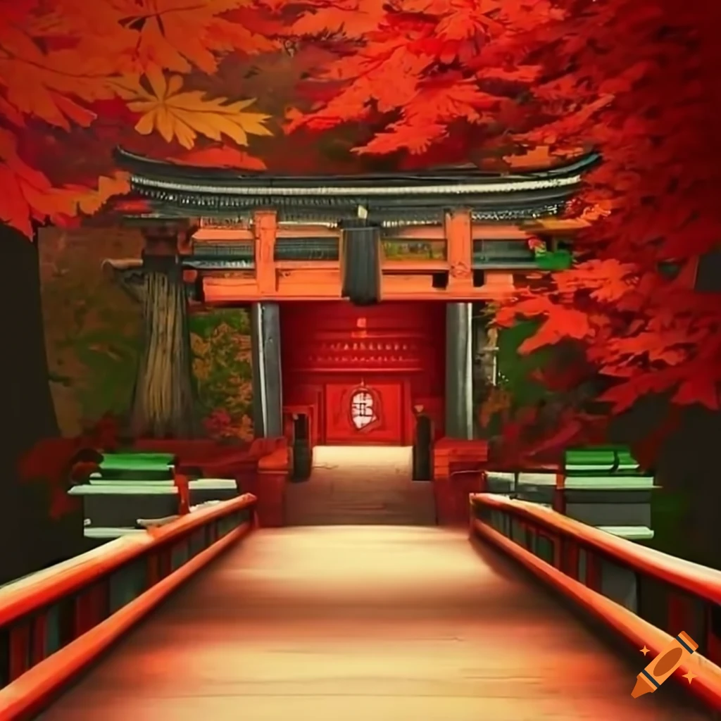 Vibrant autumn leaves at japanese temple gates on Craiyon
