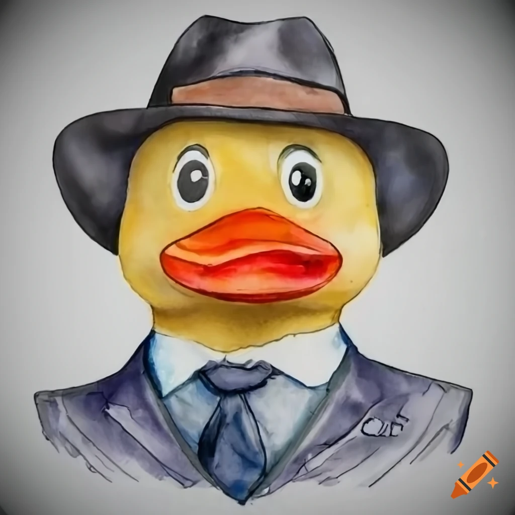 Stylish rubber duck with fedora and pinstripe suit on Craiyon