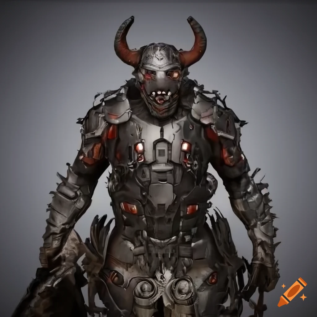 Sci-fi elf ogre cyborg with red hair and cybernetic armor on Craiyon