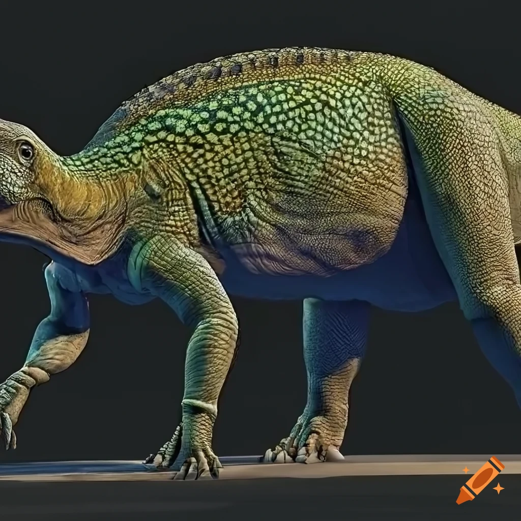 Iguanodon dinosaur with unique color pattern and texture on Craiyon