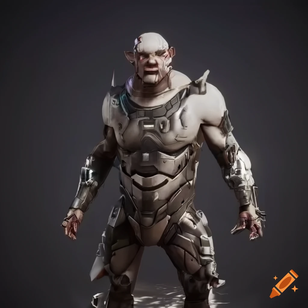 Portrait of a sci-fi elf ogre cyborg with red hair and cybernetic armor ...