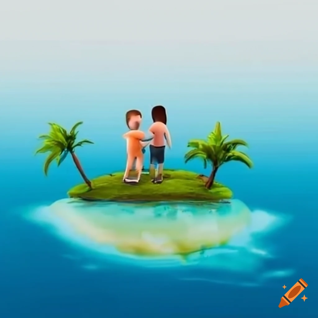 Image of two people on an isolated island on Craiyon