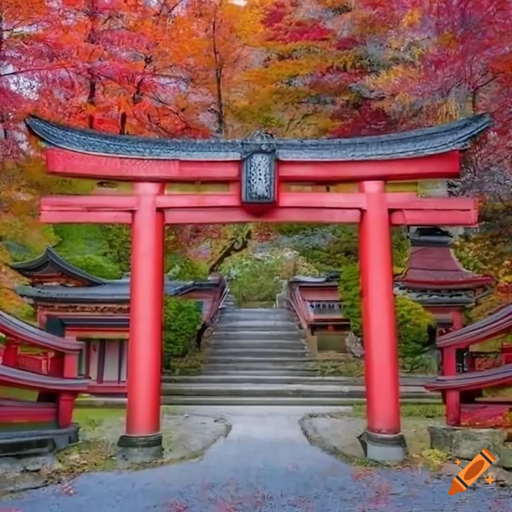 Japanese temple gates in autumn foliage on Craiyon