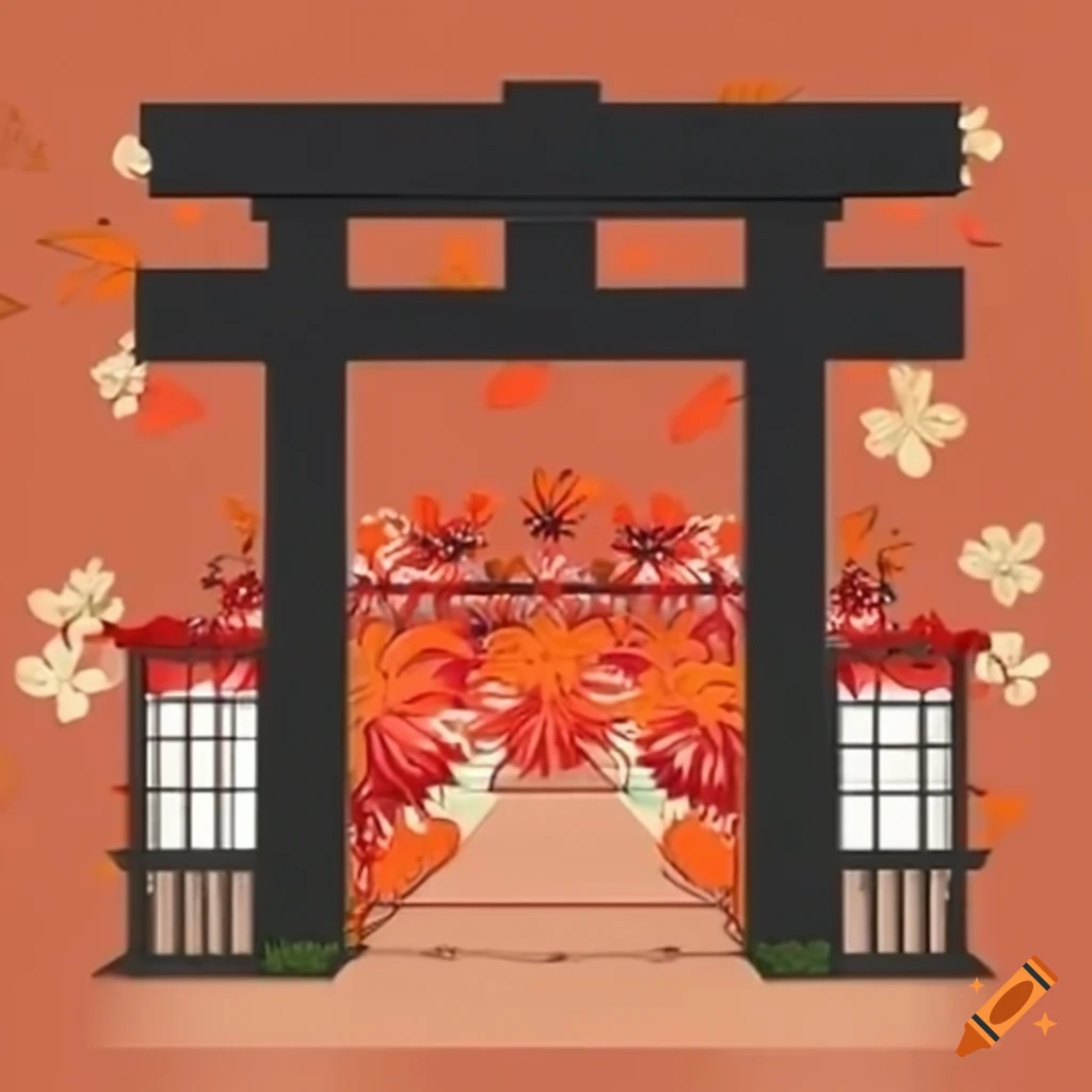 Japanese gates adorned with flowers in autumn on Craiyon