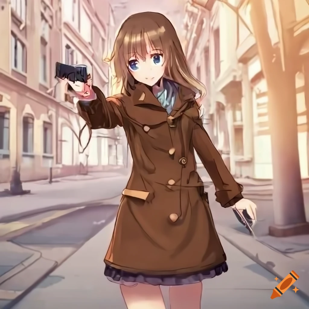 Detailed digital art of an anime girl holding a glock on Craiyon