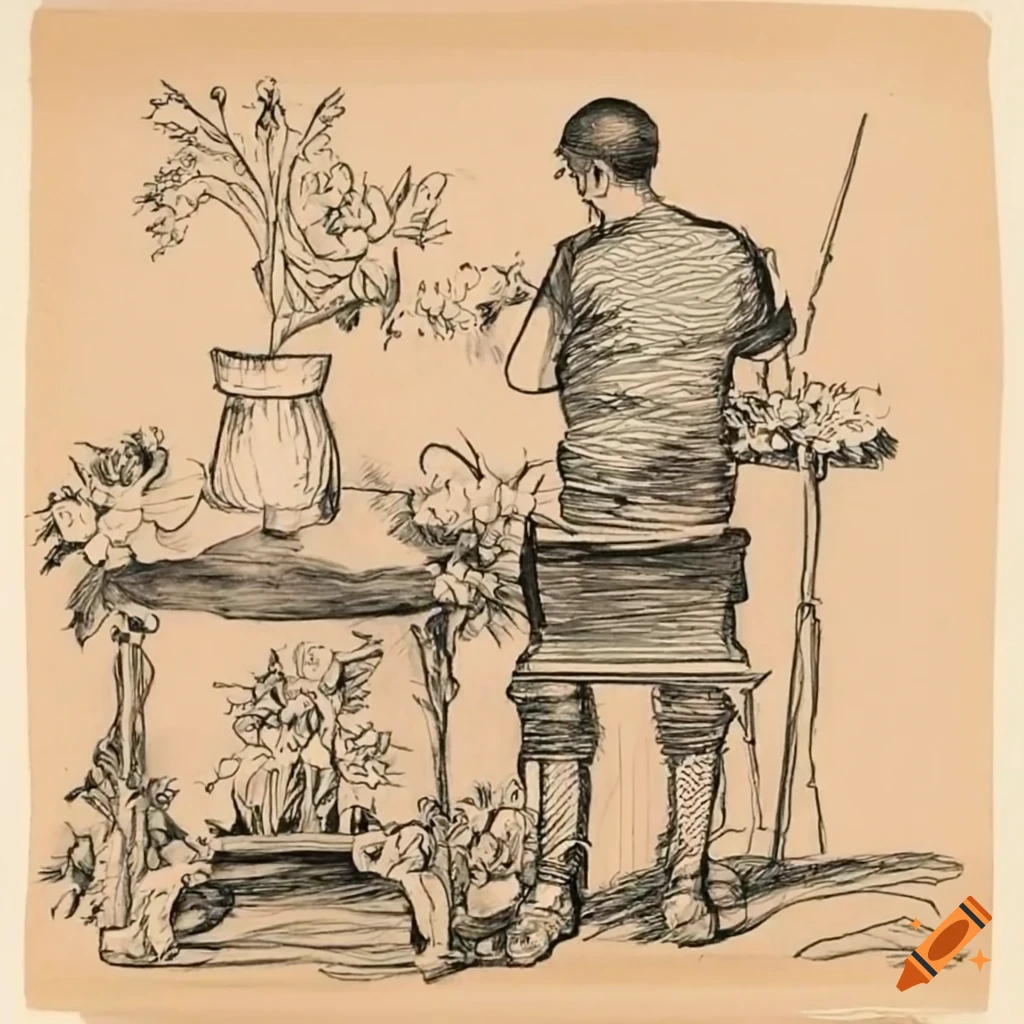 Detailed drawing of a florist working on Craiyon