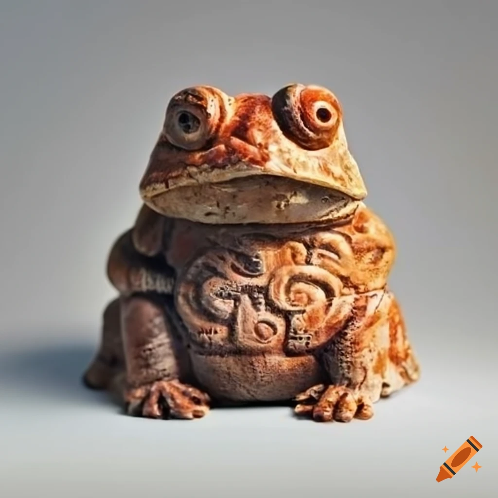 Mayan flat hiroglyphic carving of a toad on Craiyon