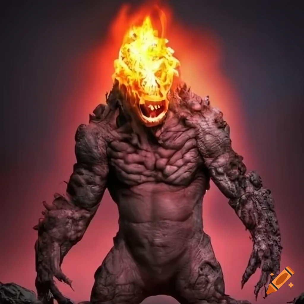 Image of a monstrous rock creature engulfed in flames on Craiyon