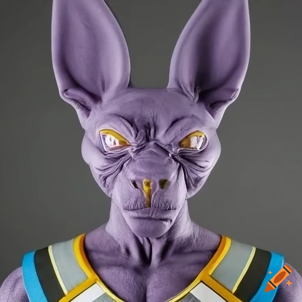 Photorealistic portrait of Beerus from Dragonball on Craiyon