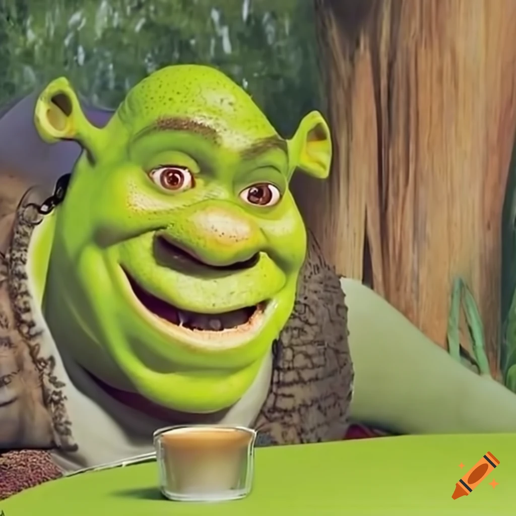 Shrek drinking lemon juice with mushrooms on Craiyon