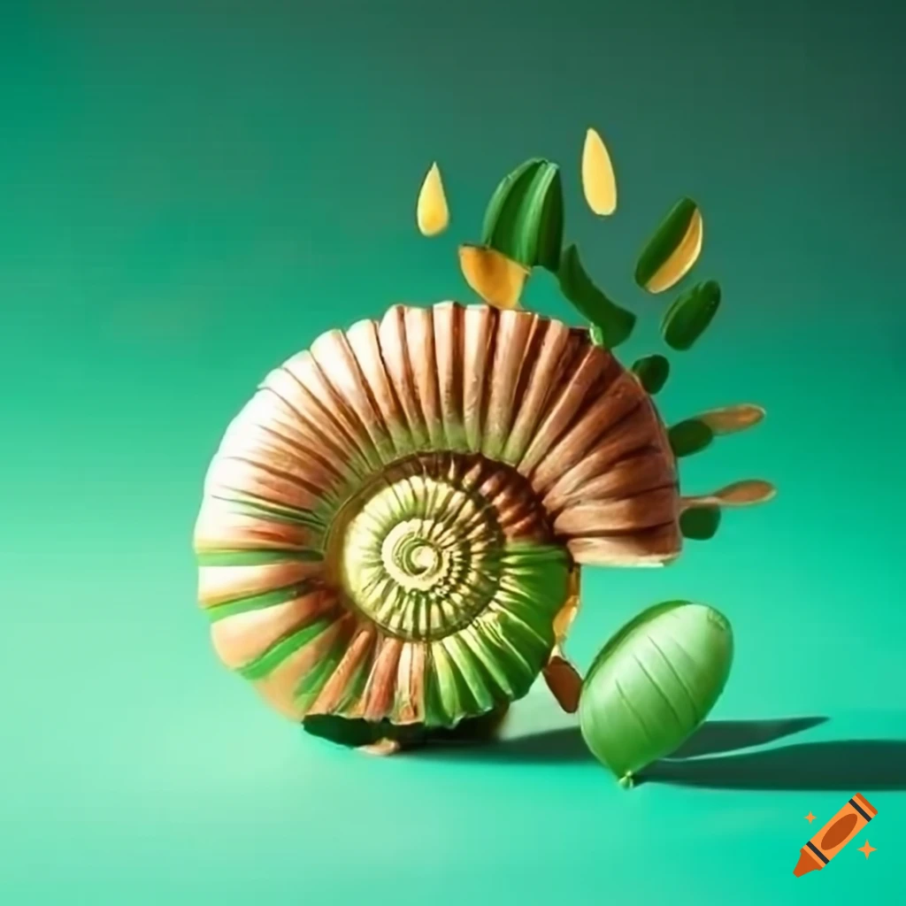 Ammonite toy surrounded by tropical plants on Craiyon