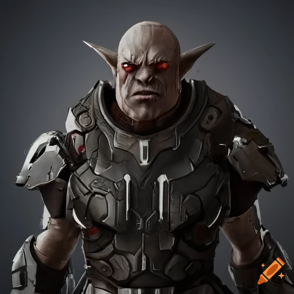 Cyborg ogre with red hair and black armor on Craiyon