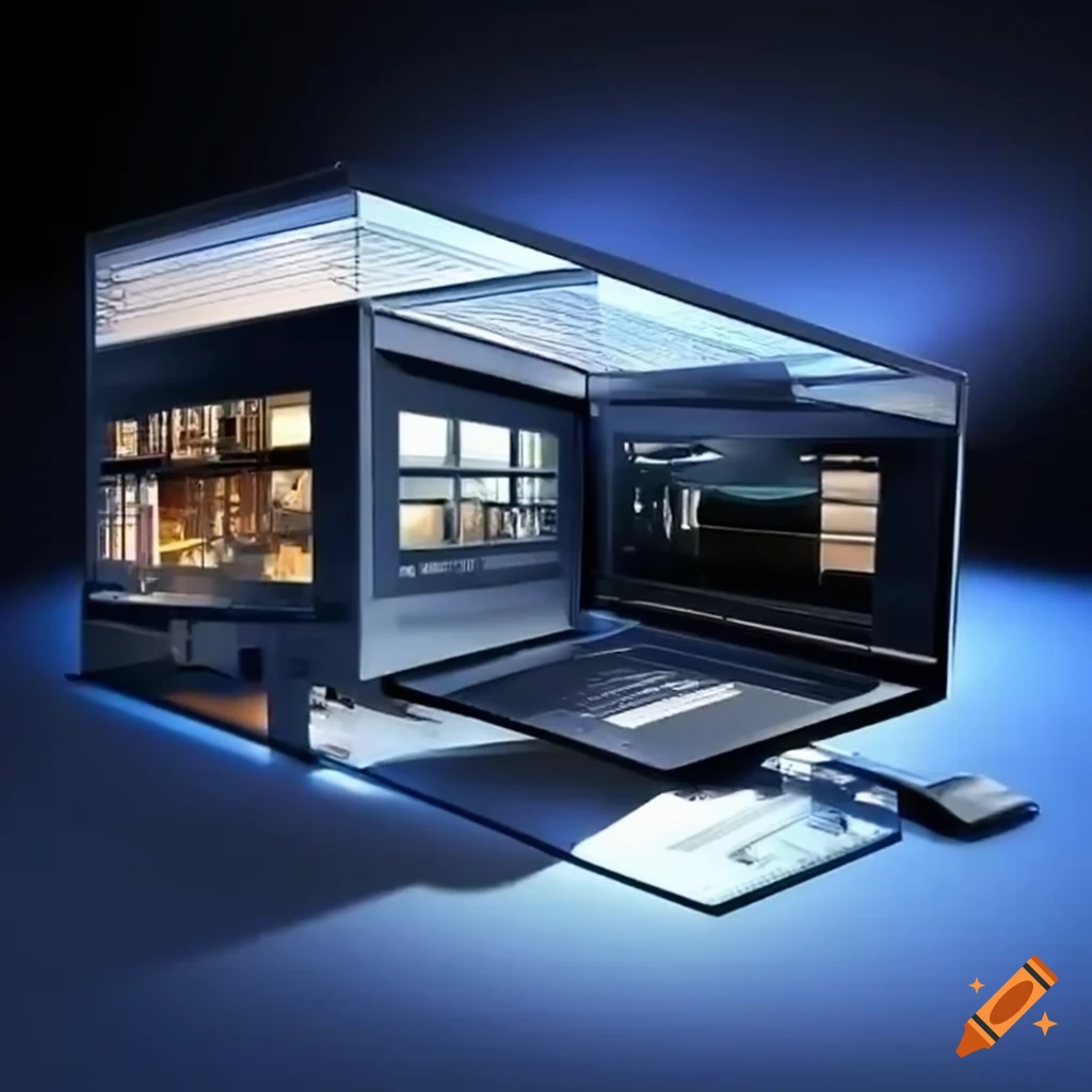 Concept art of a small glass house inside a computer on Craiyon