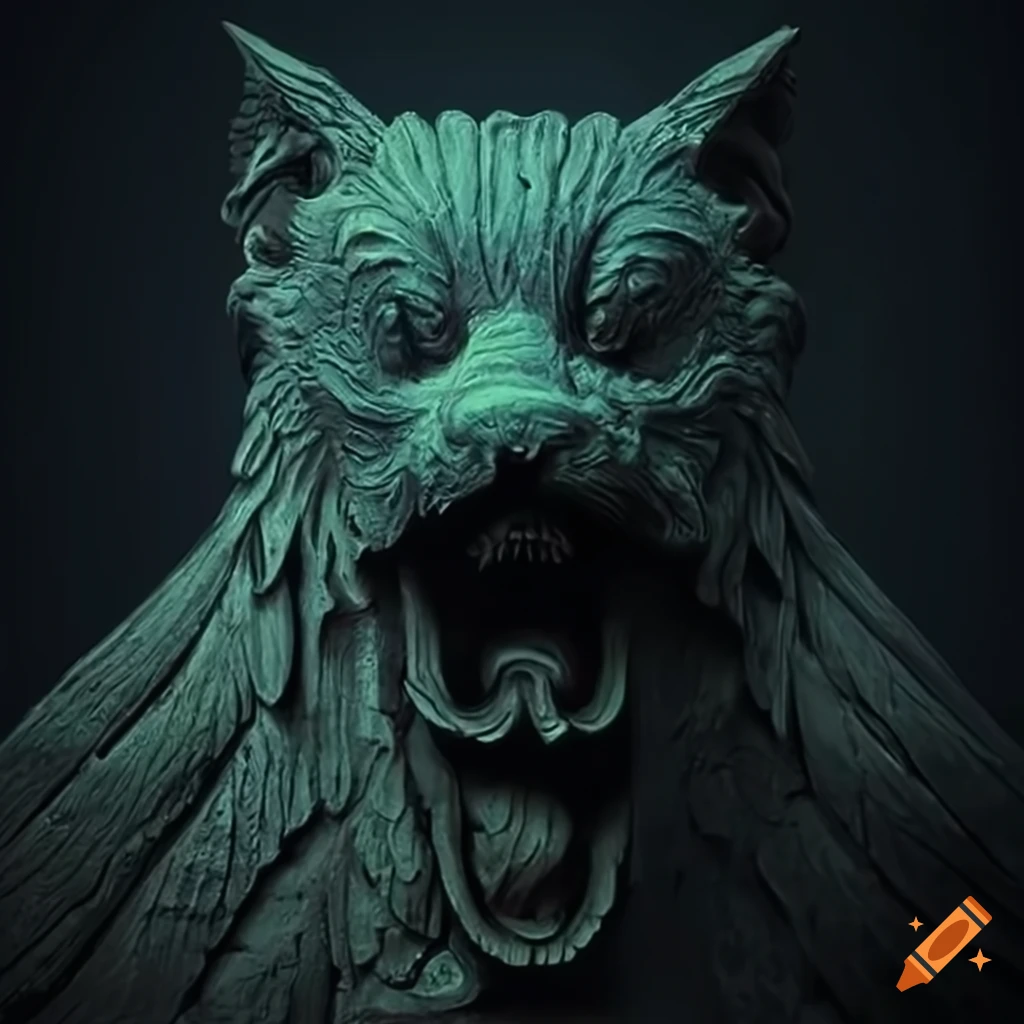 Detailed moth werewolf carving on Craiyon