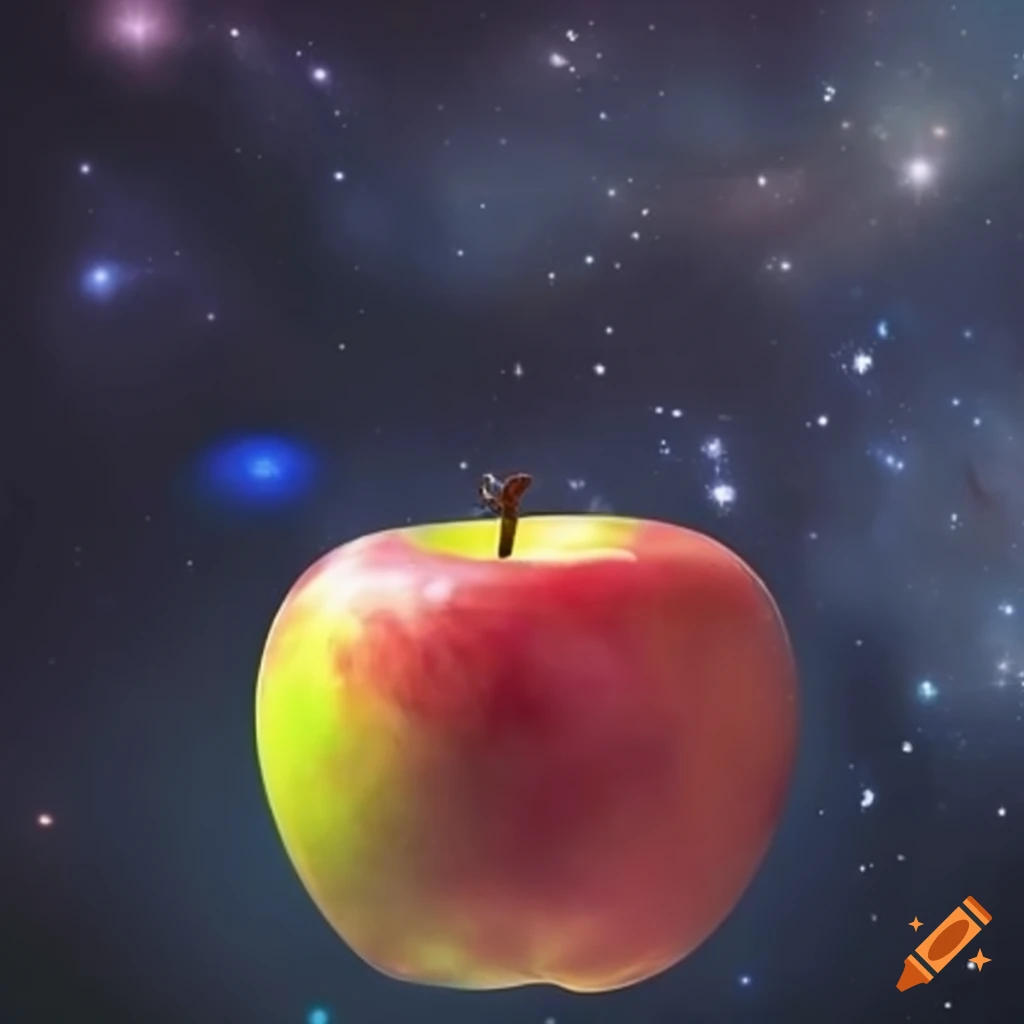 Surrealism art of apple floating in space on Craiyon
