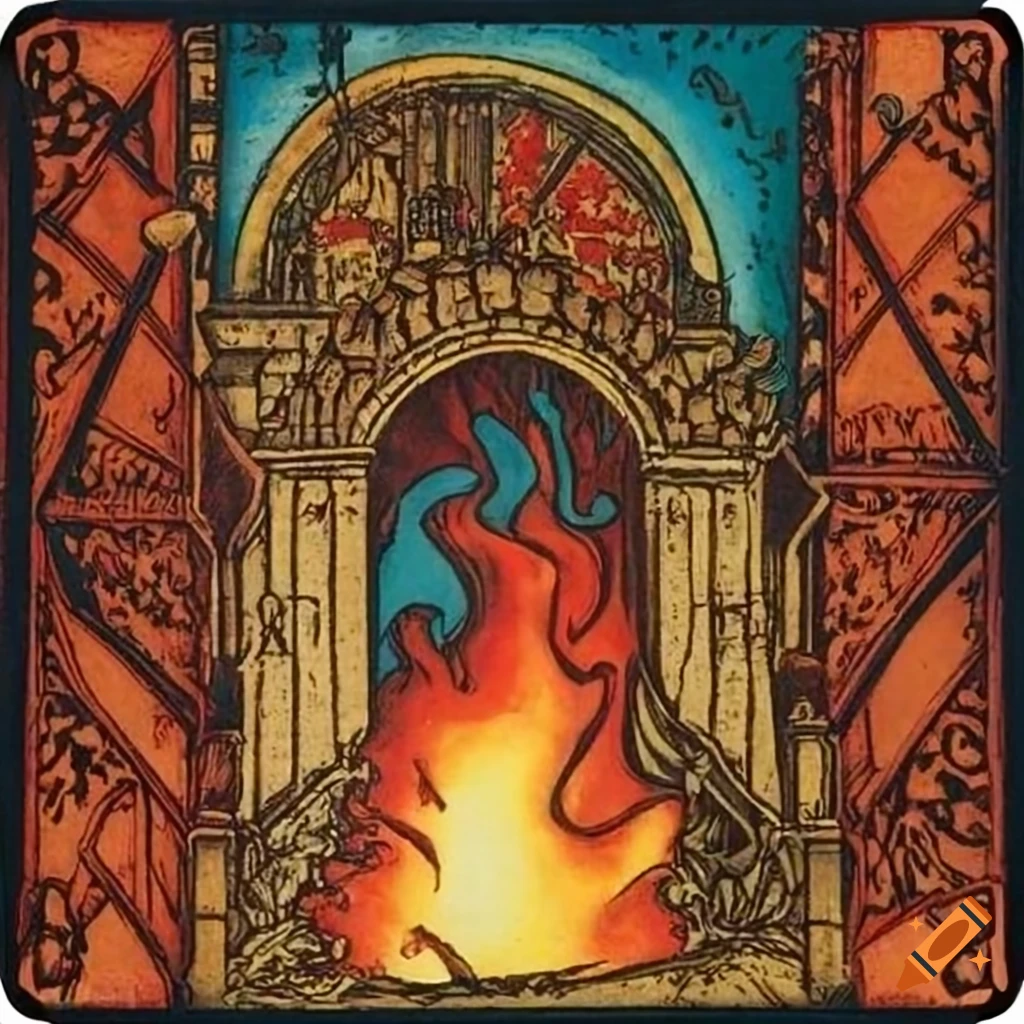 Tarot card of a burning tower