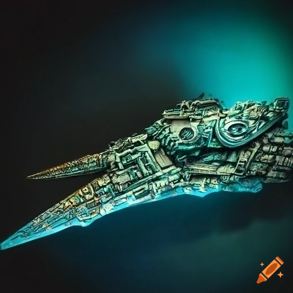 Aztec-inspired scifi battleship space cruiser
