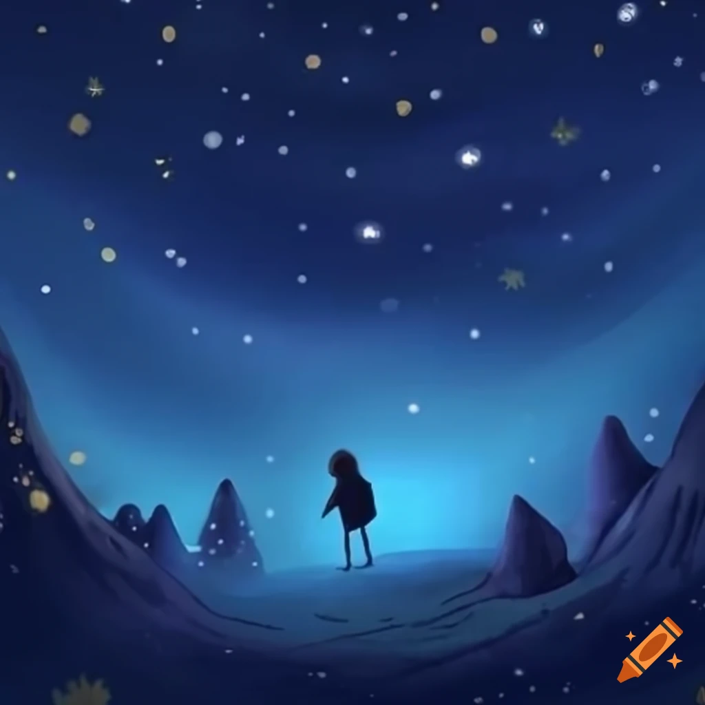 Starry night sky with moon, children's storybook illustration on Craiyon