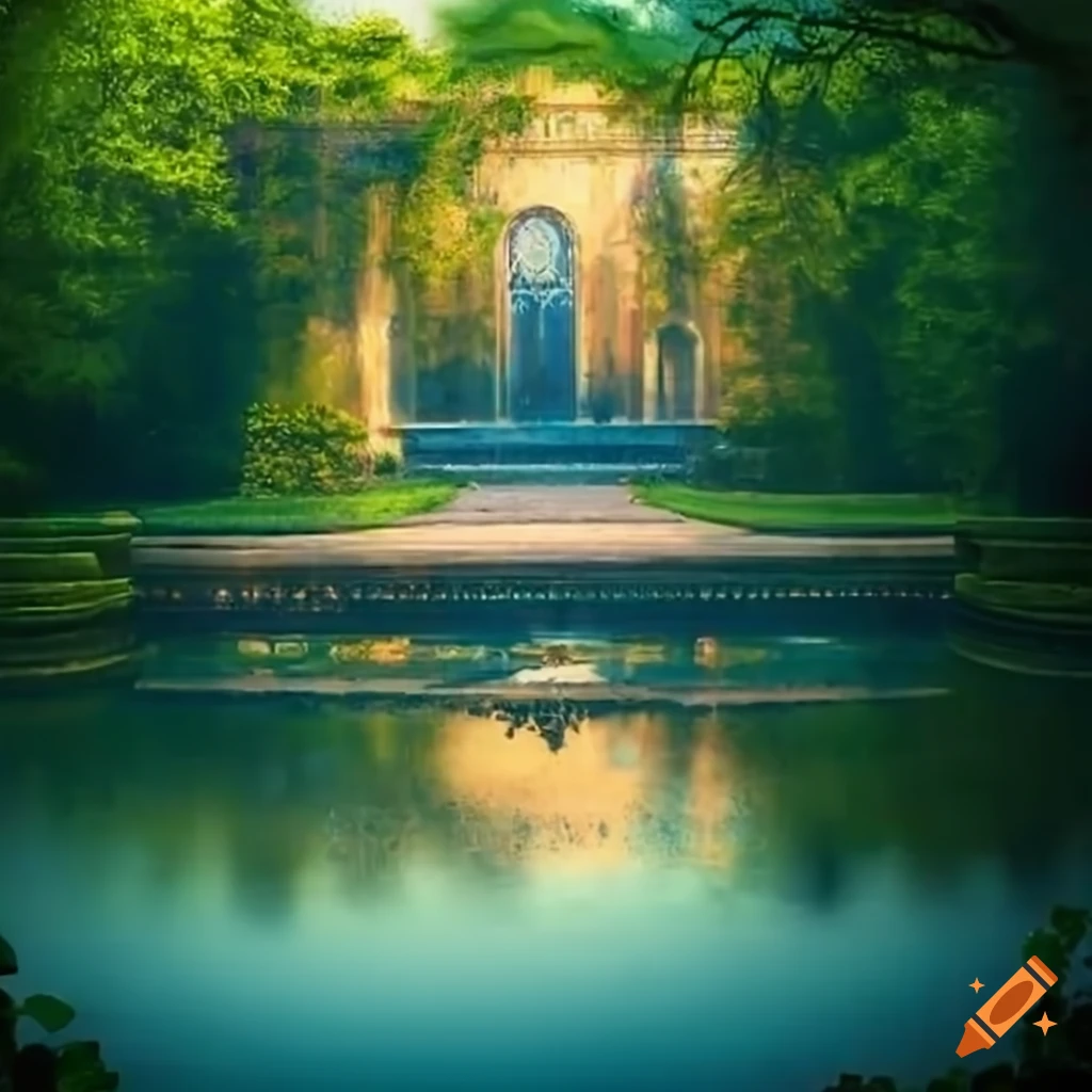 Monet-inspired garden scene through a window on Craiyon