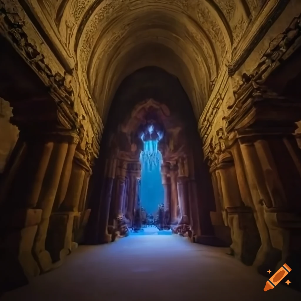 Illustration of giants in a lost underworld temple