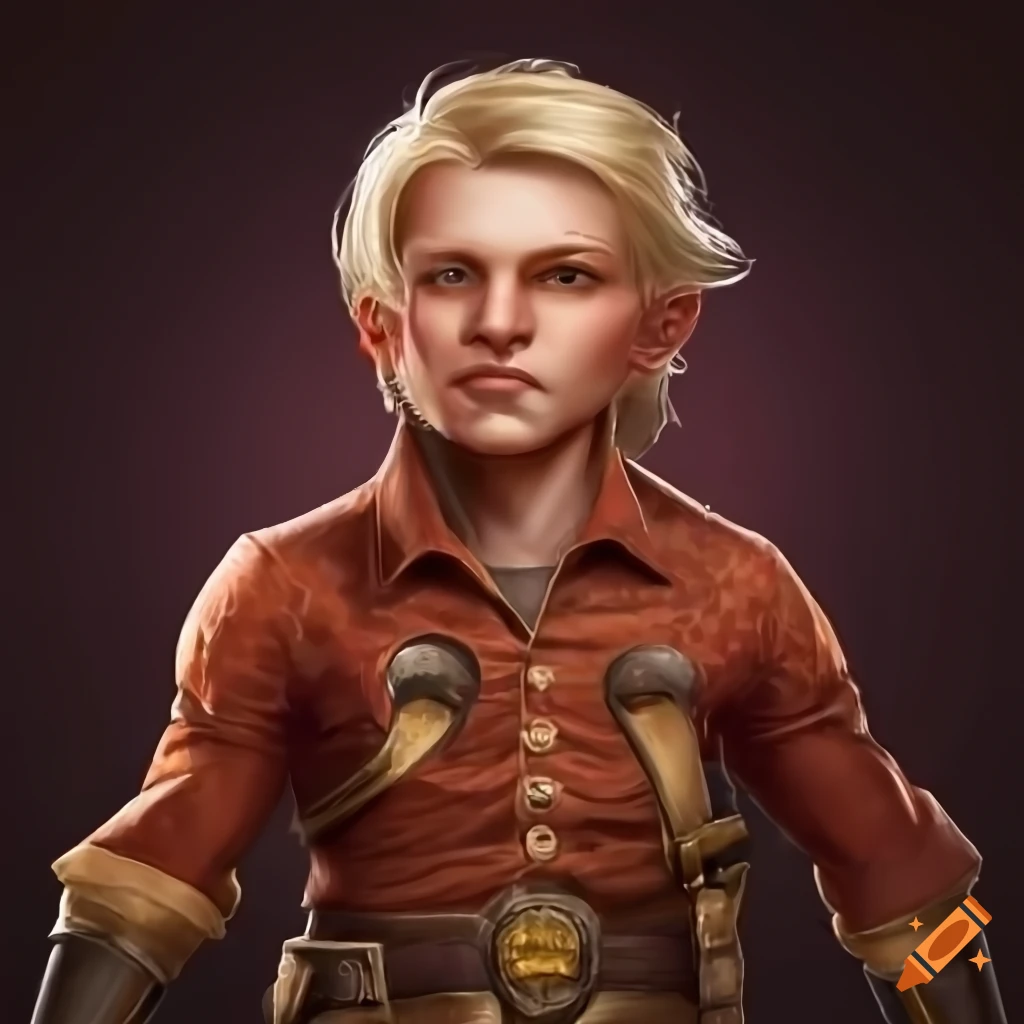 Male rpg robotic engineer with brown curly hair on Craiyon