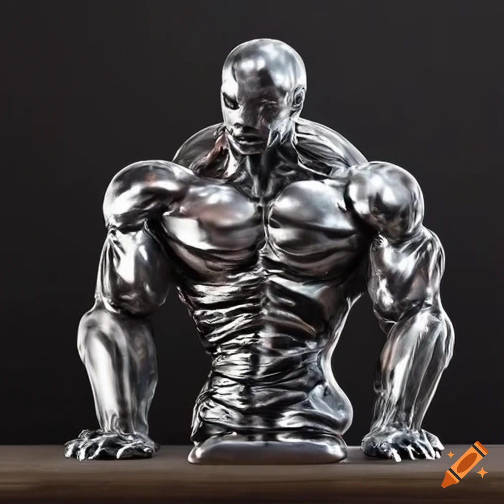 Sculpture of a strong man made of liquid metal on Craiyon