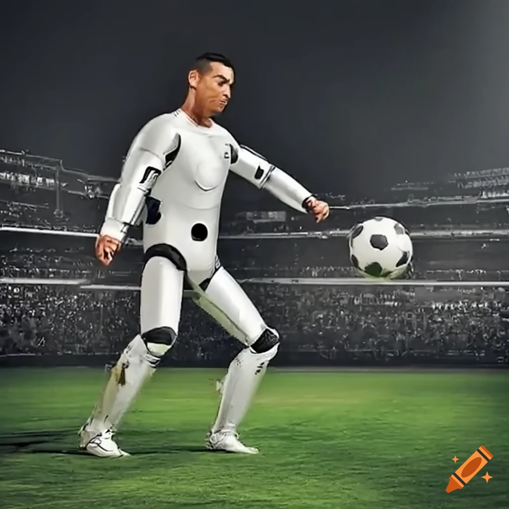 Ronaldo in a robotic football suit on Craiyon