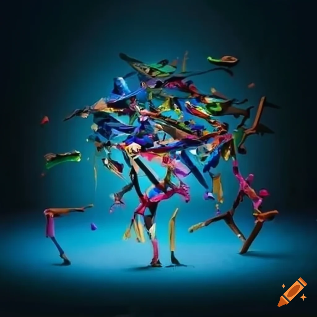 Colorful crayons dancing on a stage