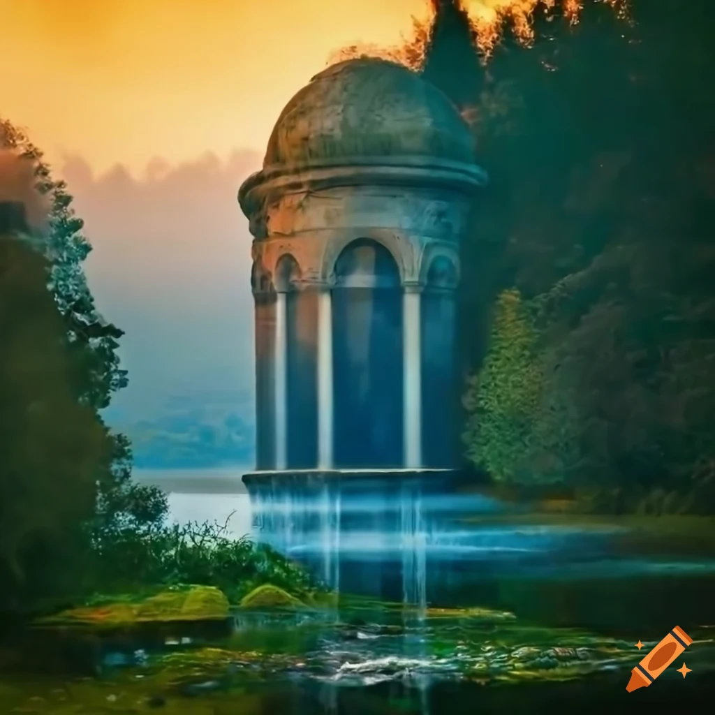 Baroque landscape painting with brook, meadow, and waterfall on Craiyon